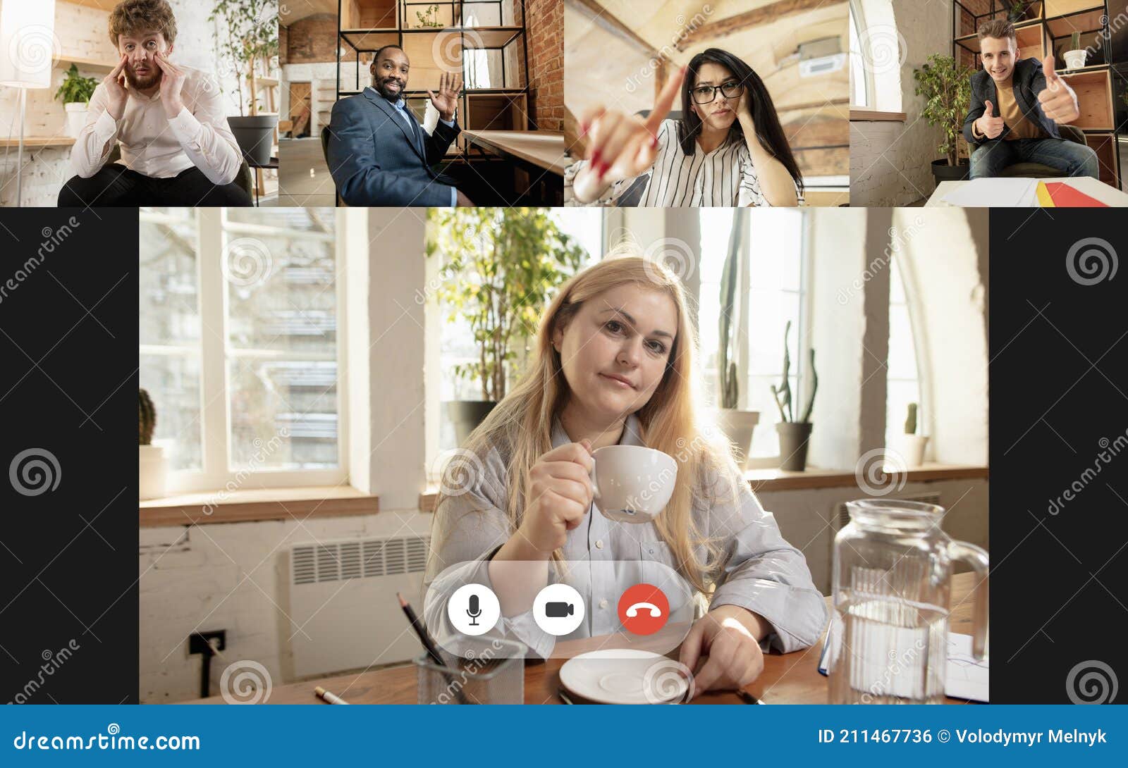 Team Working by Group Video Call Share Ideas Brainstorming Use Video ...