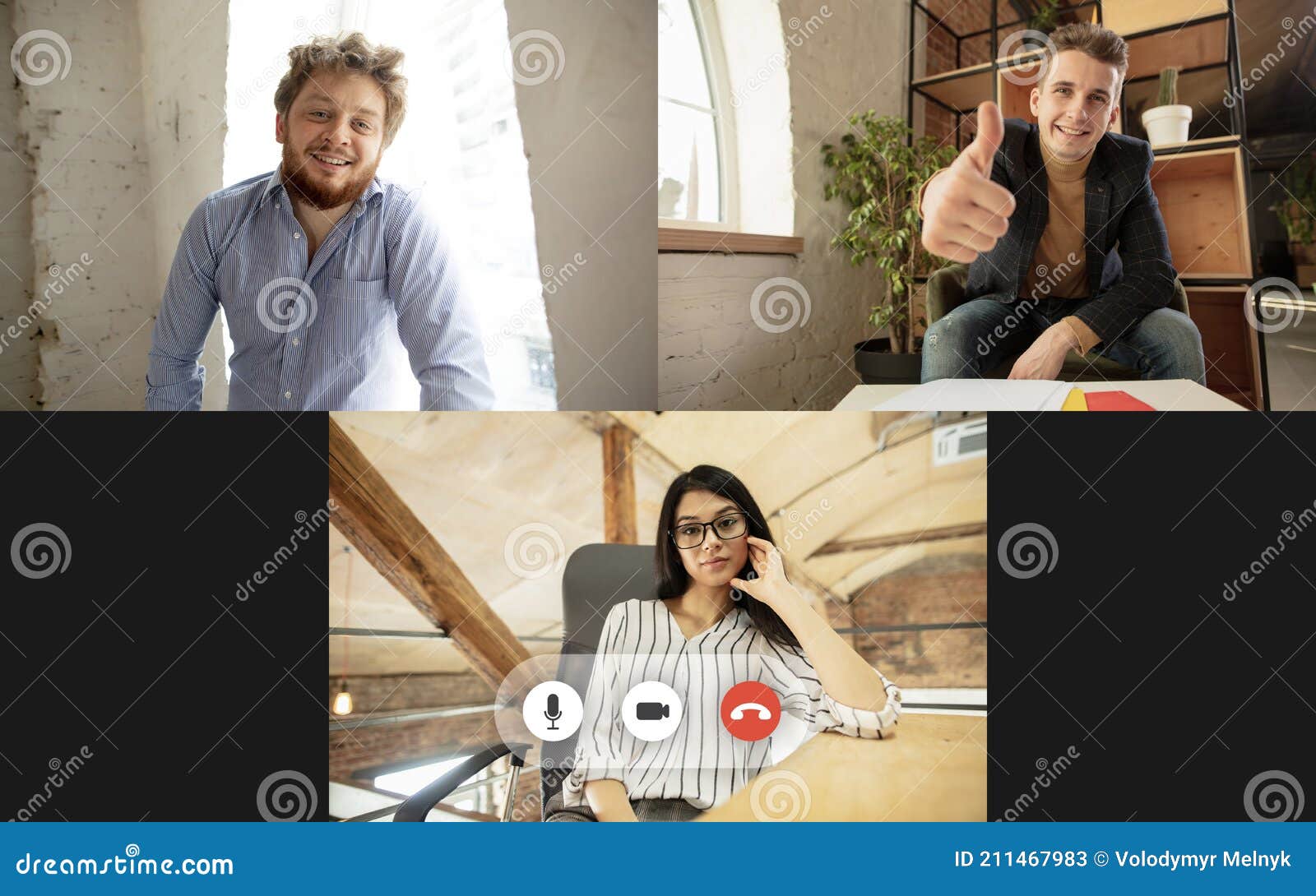 Team Working by Group Video Call Share Ideas Brainstorming Use Video ...