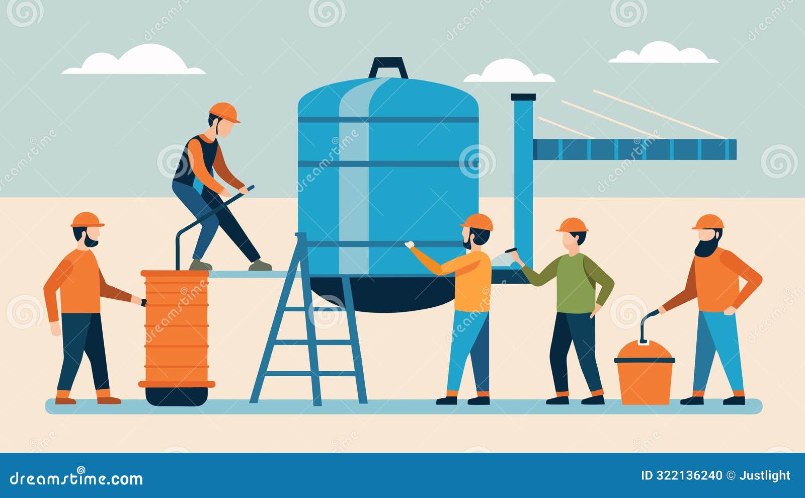 A Team is Working on Installing a Temporary Water System Including a ...