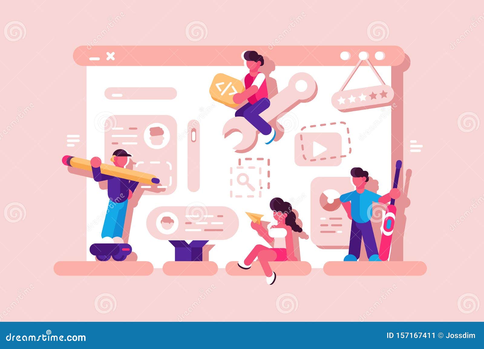 Team Working at Web Development Stock Illustration - Illustration of ...
