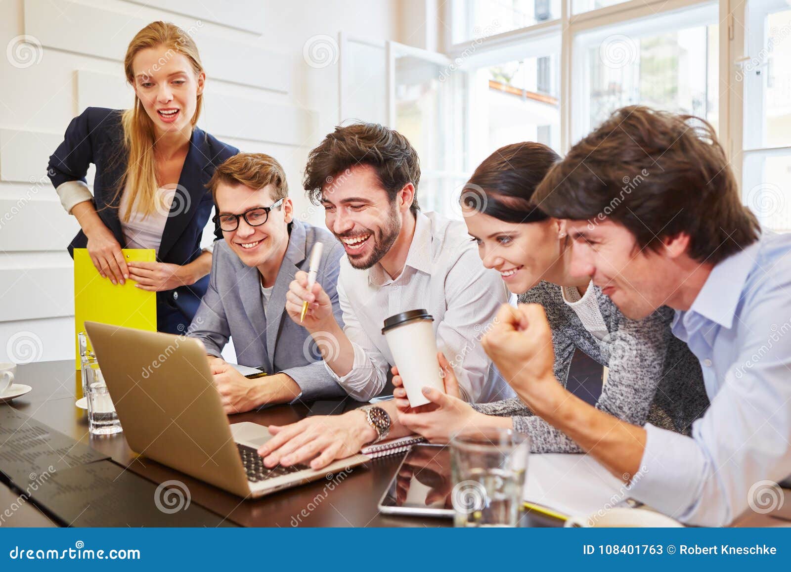 Team in Workshop with Laptop Stock Image - Image of businessman ...