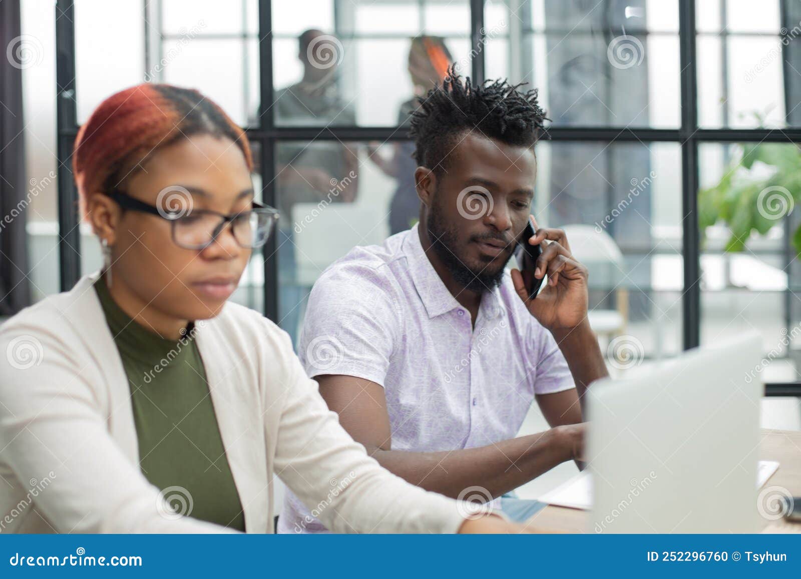 Team of Young African People in the Office Working on Laptop Stock ...