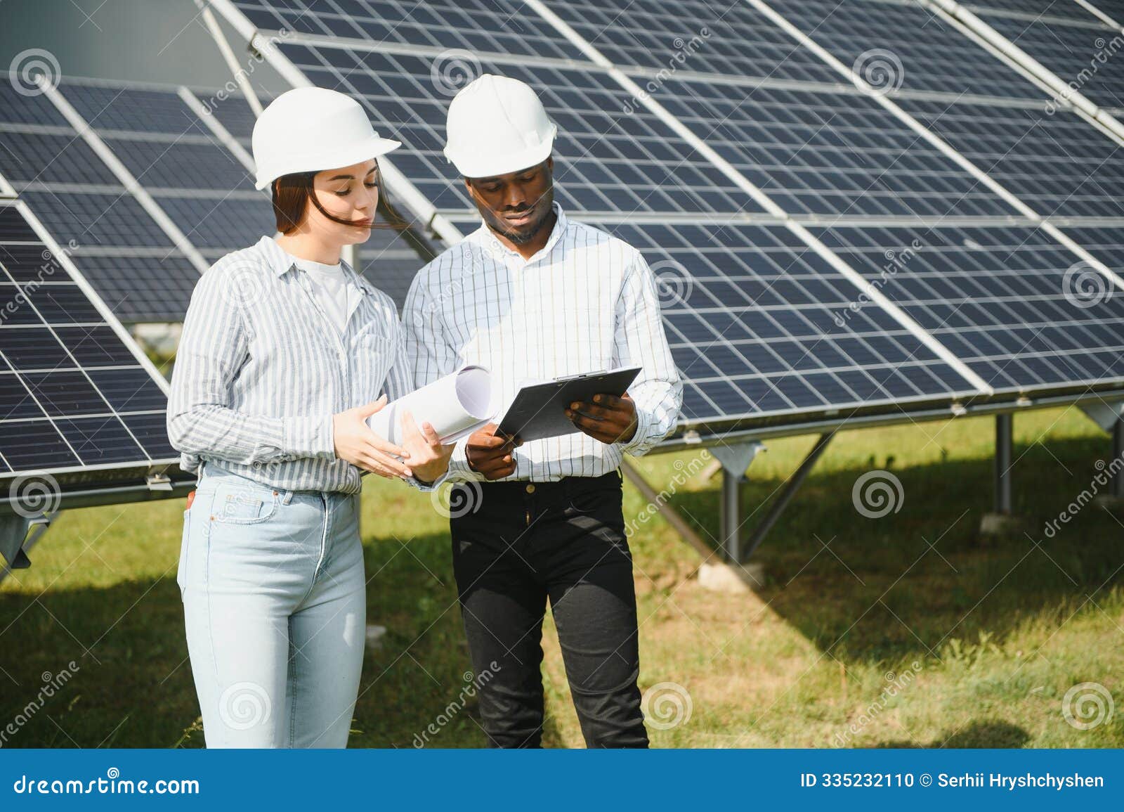 Team of Young Engineers on a Solar Farm Stock Photo - Image of texture ...