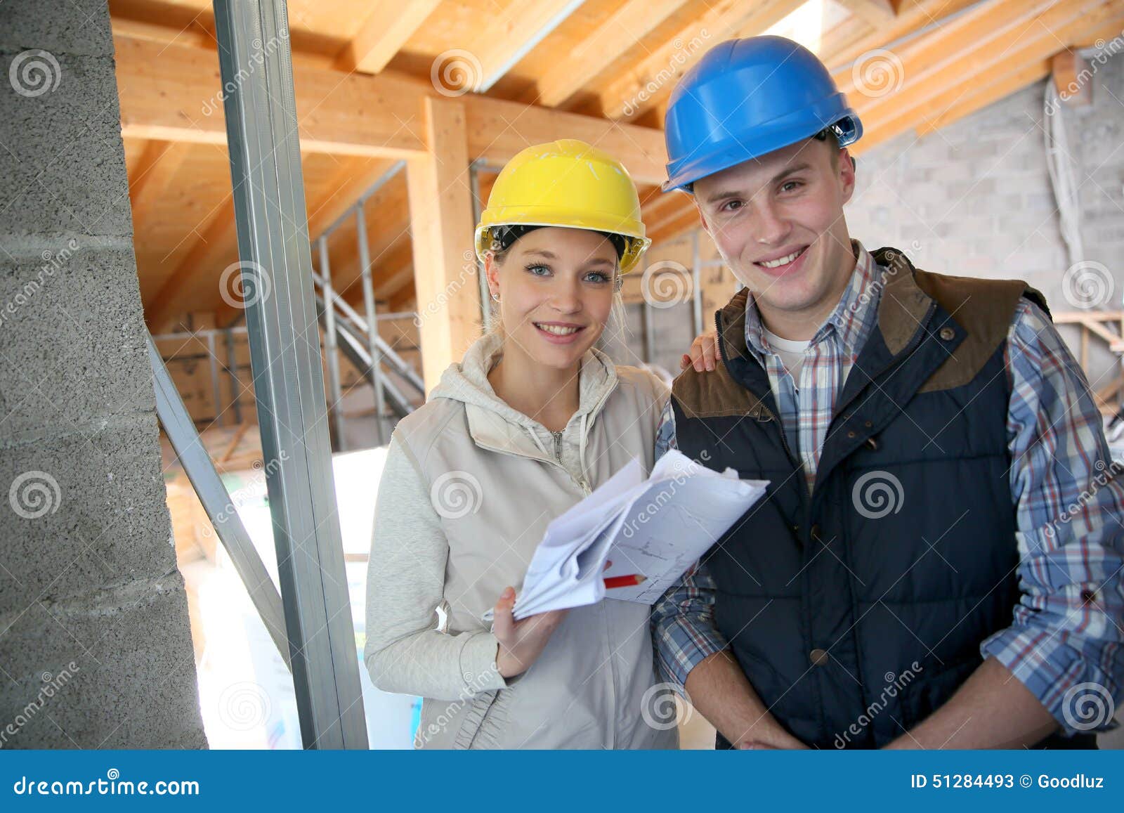 Team of Young Students in Construction Training Stock Image - Image of ...