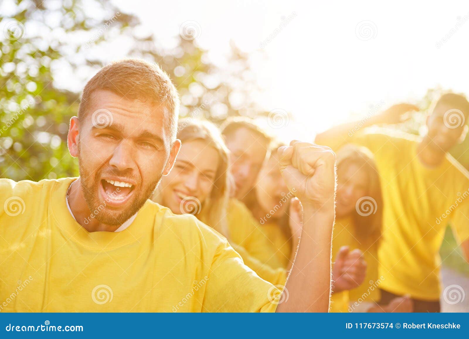 Teambuilding with Cheering Team or Group Stock Photo - Image of ...