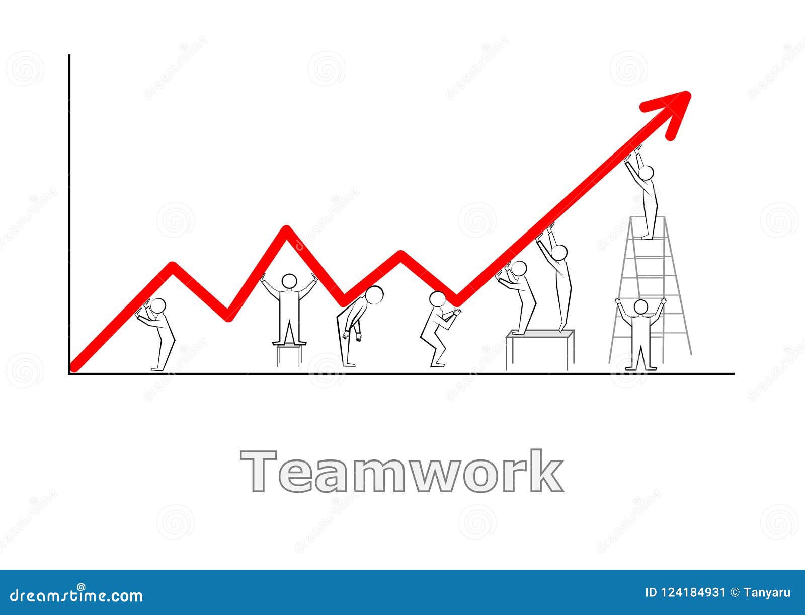 Teamwork, Abstract Little People Holding A Red Broken Line Of Graphics ...