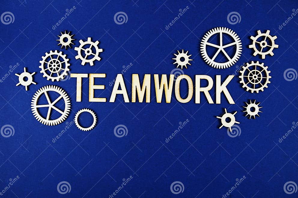 Teamwork Alphabet Letters with Gears Element on Navy Blue Background ...