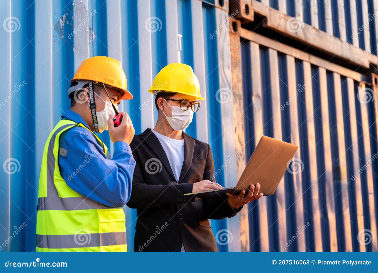 Teamwork, Asian Male Logistic Warehouse Foreman with Worker Using ...