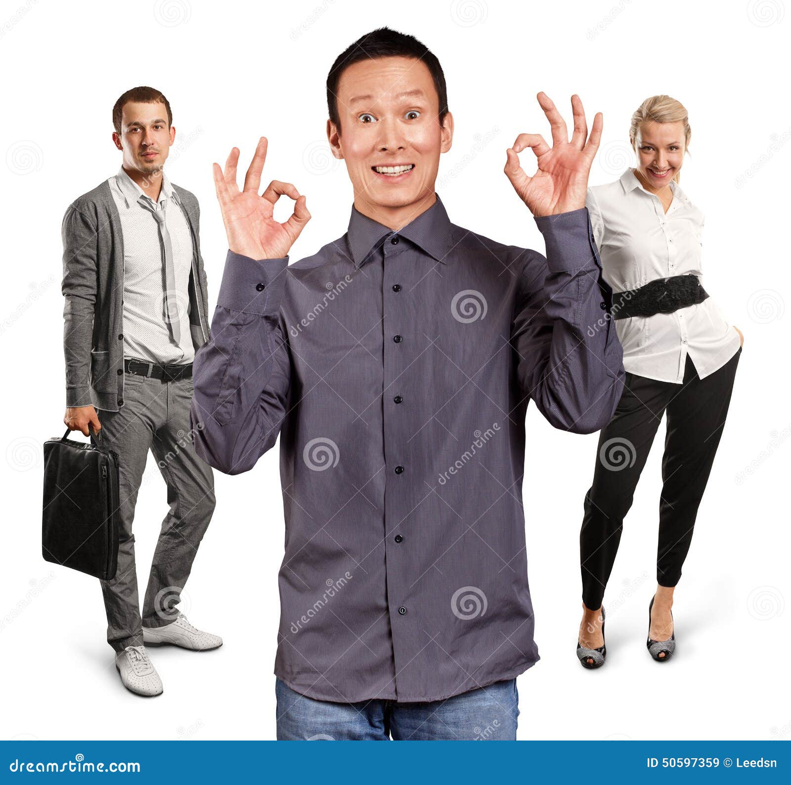 Teamwork and Asian Man Shows OK Stock Image - Image of model, lifestyle ...