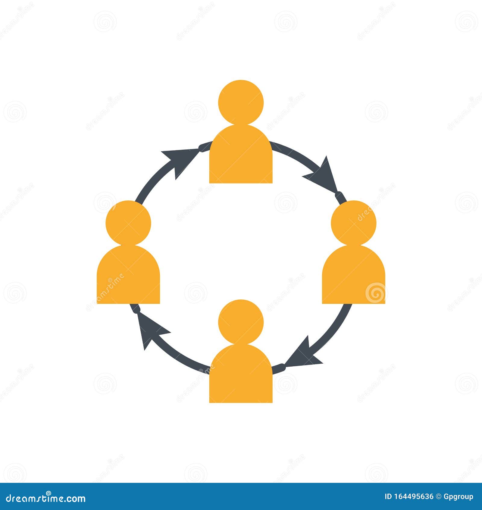 Teamwork Avatars Silhouettes with Arrows Around Stock Vector ...