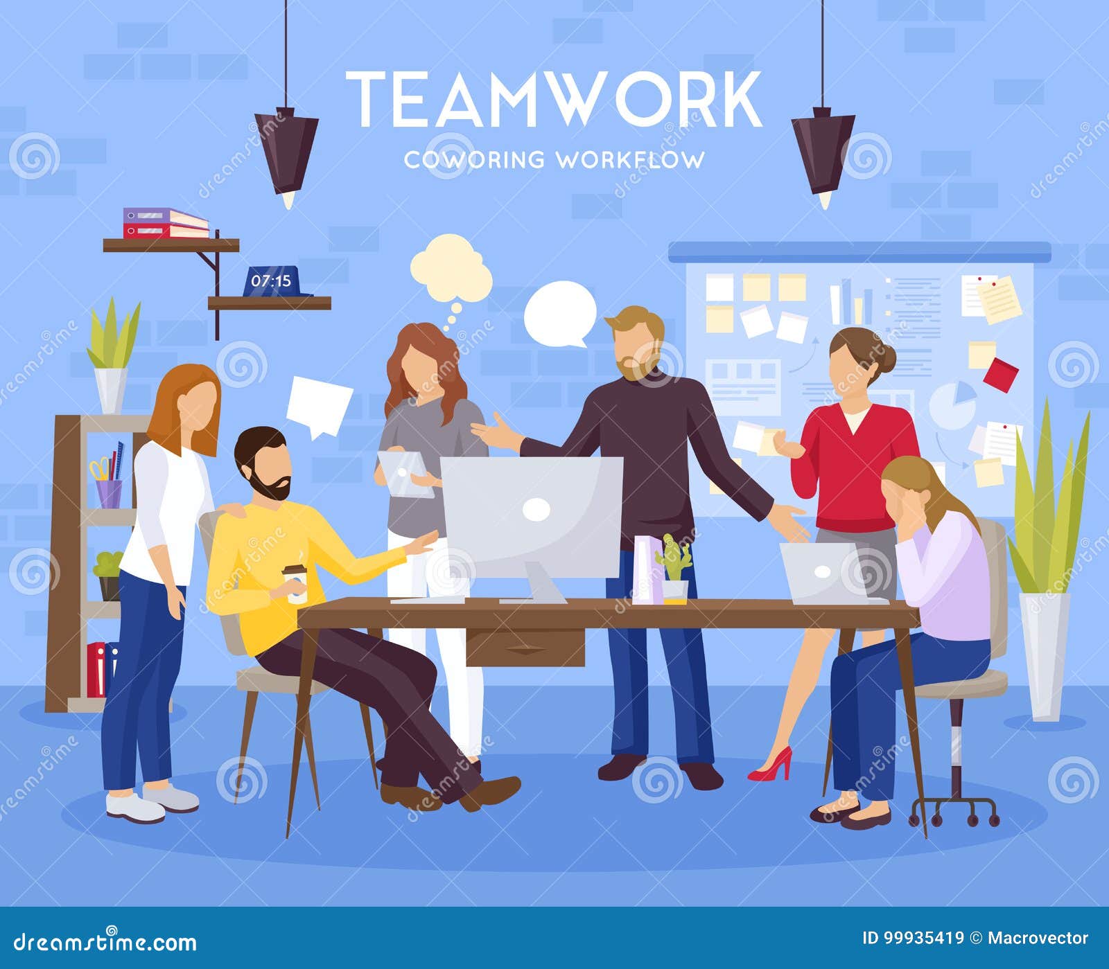 Teamwork Background With Green Light Royalty-Free Cartoon ...