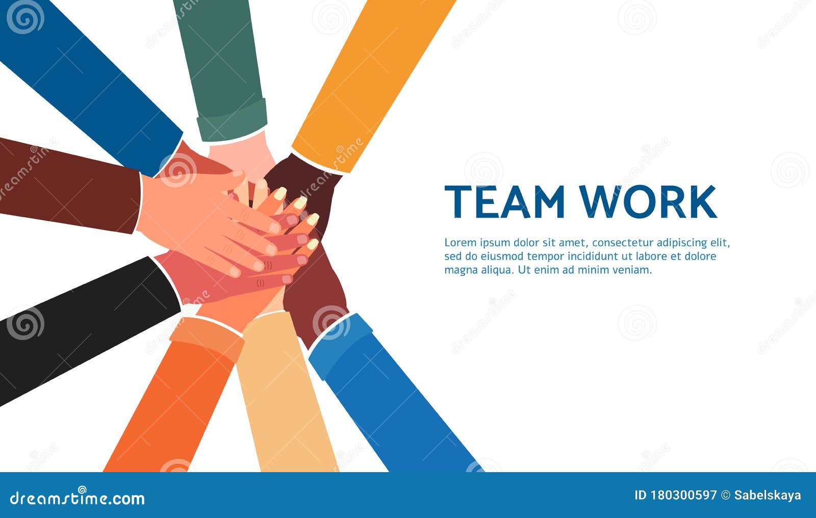 Teamwork Banner Template with Connected Hands, Flat Vector Illustration ... Teamwork Banner Template with Connected Hands, Flat Vector Illustration ...