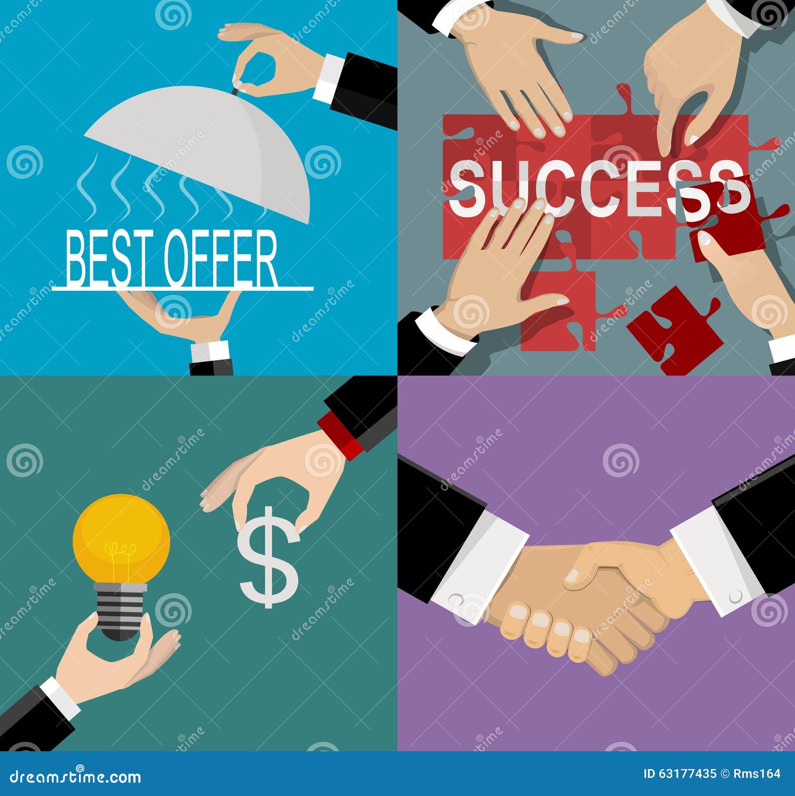 Teamwork Banners Set With Business Process And Success Elements Vector ...