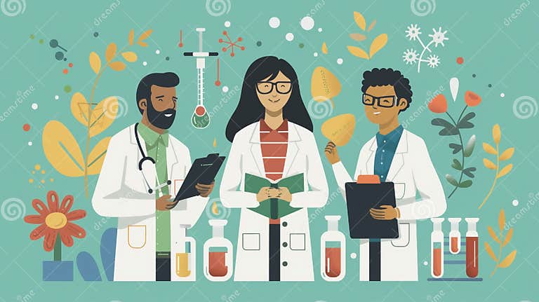 Teamwork in Botanical Research Stock Illustration - Illustration of ...