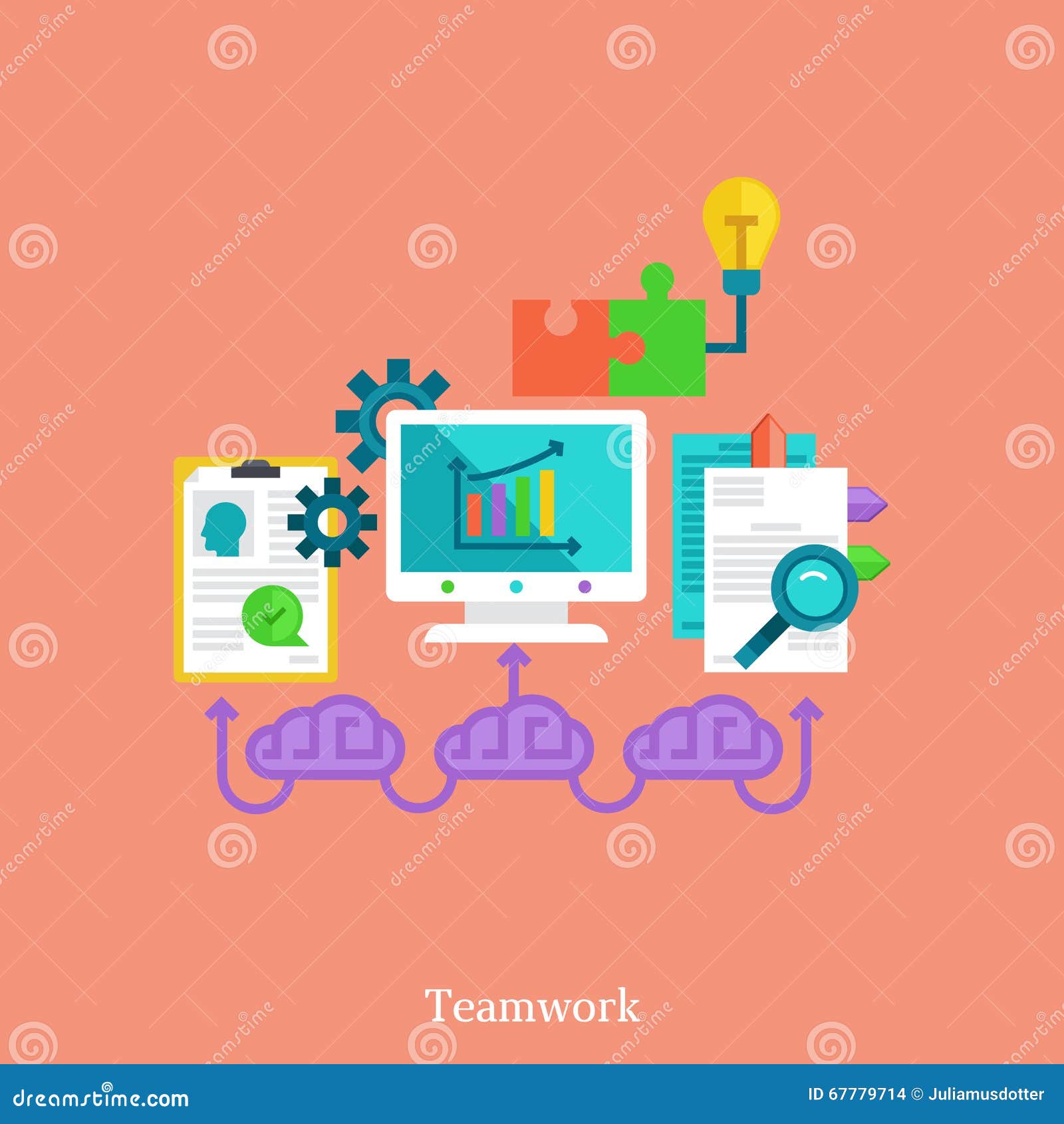 Teamwork and Brainstorm Flat Illustration Concept. Stock Vector ...