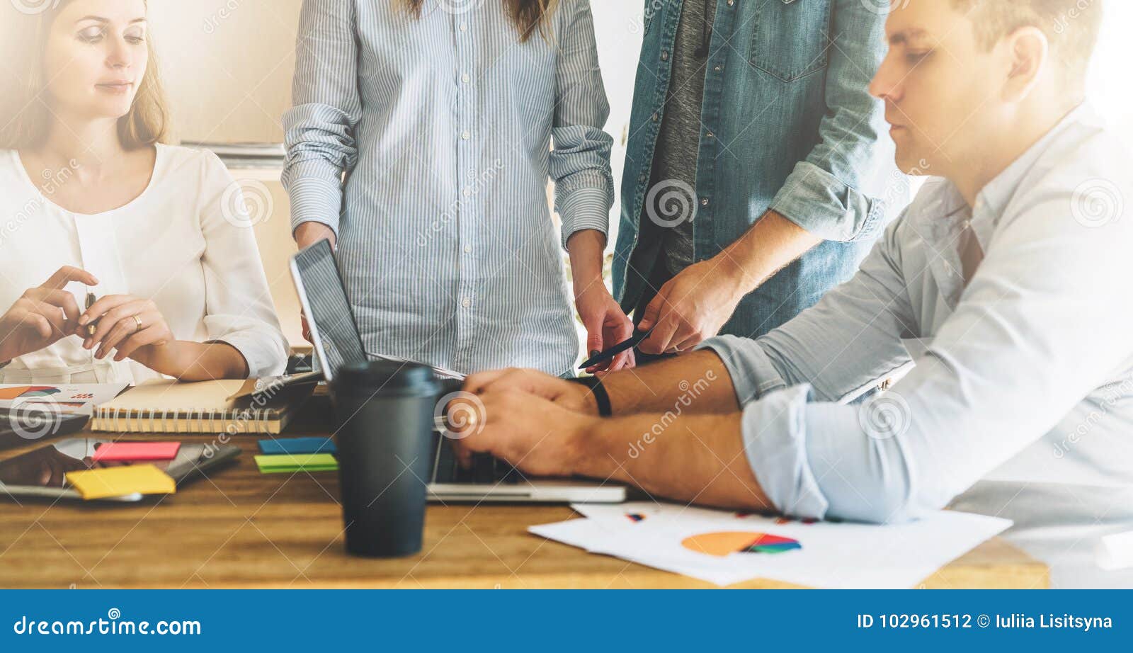Teamwork, Brainstorm. Group of Young Businesspeople Work Together in ...