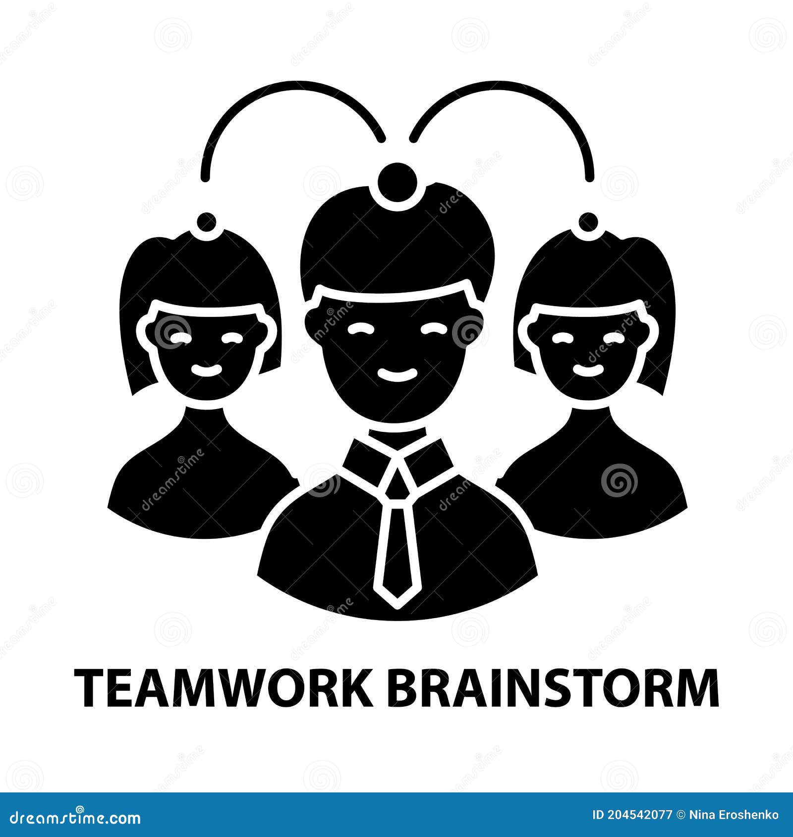 Teamwork Brainstorm Icon, Black Vector Sign with Editable Strokes ...
