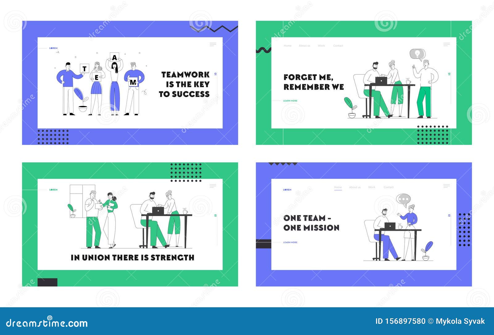 Teamwork and Brainstorm Website Landing Page Set. Businesspeople Team ...