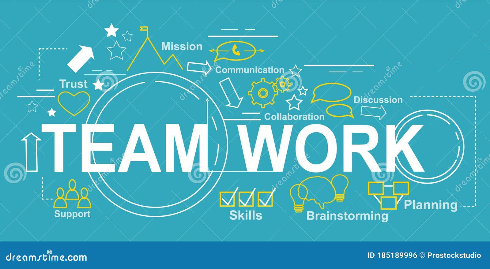 Teamwork and Business Collaboration Vector Illustration with Typograpy ...