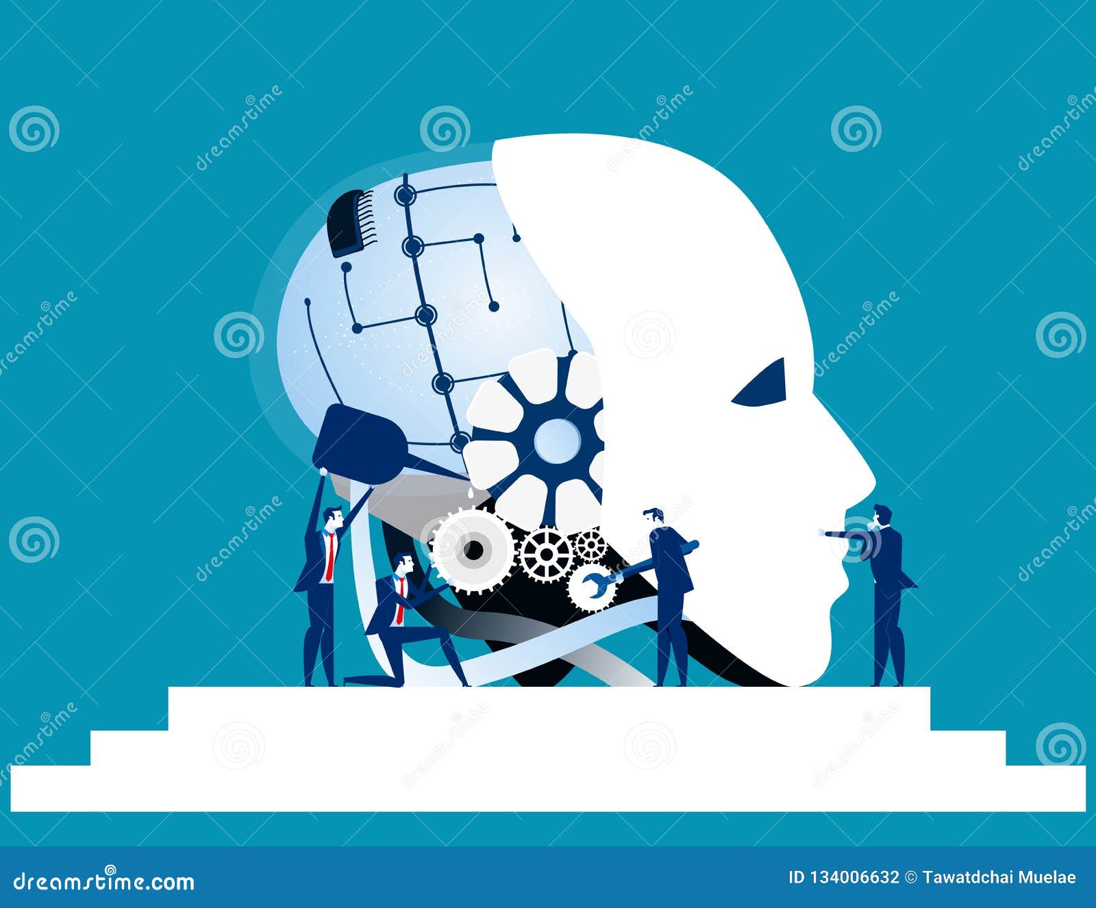 Teamwork. Business Team Repair Robot Technology. Concept Business ...