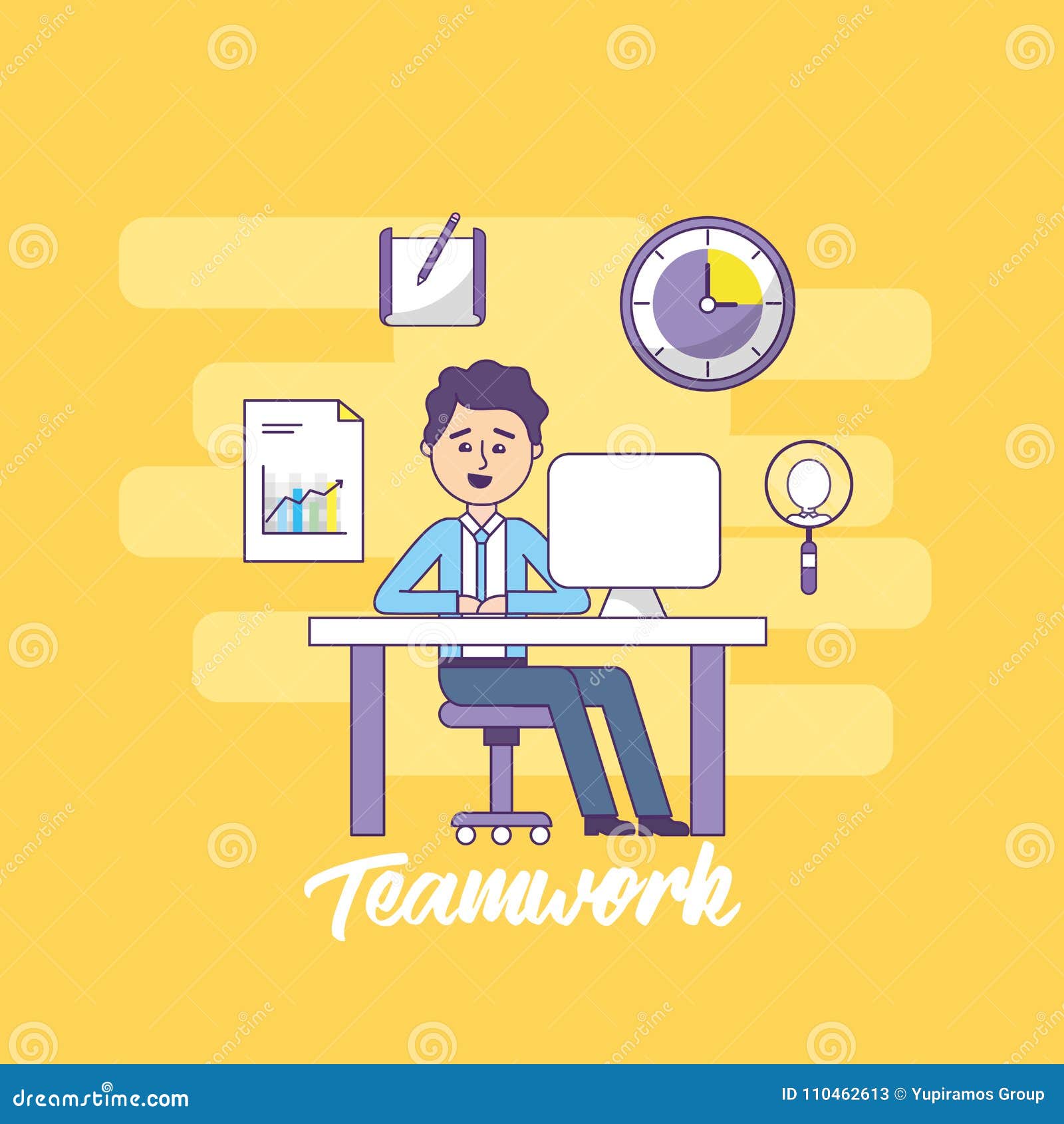 Teamwork Businessman with Computer Document Information Stock Vector ...
