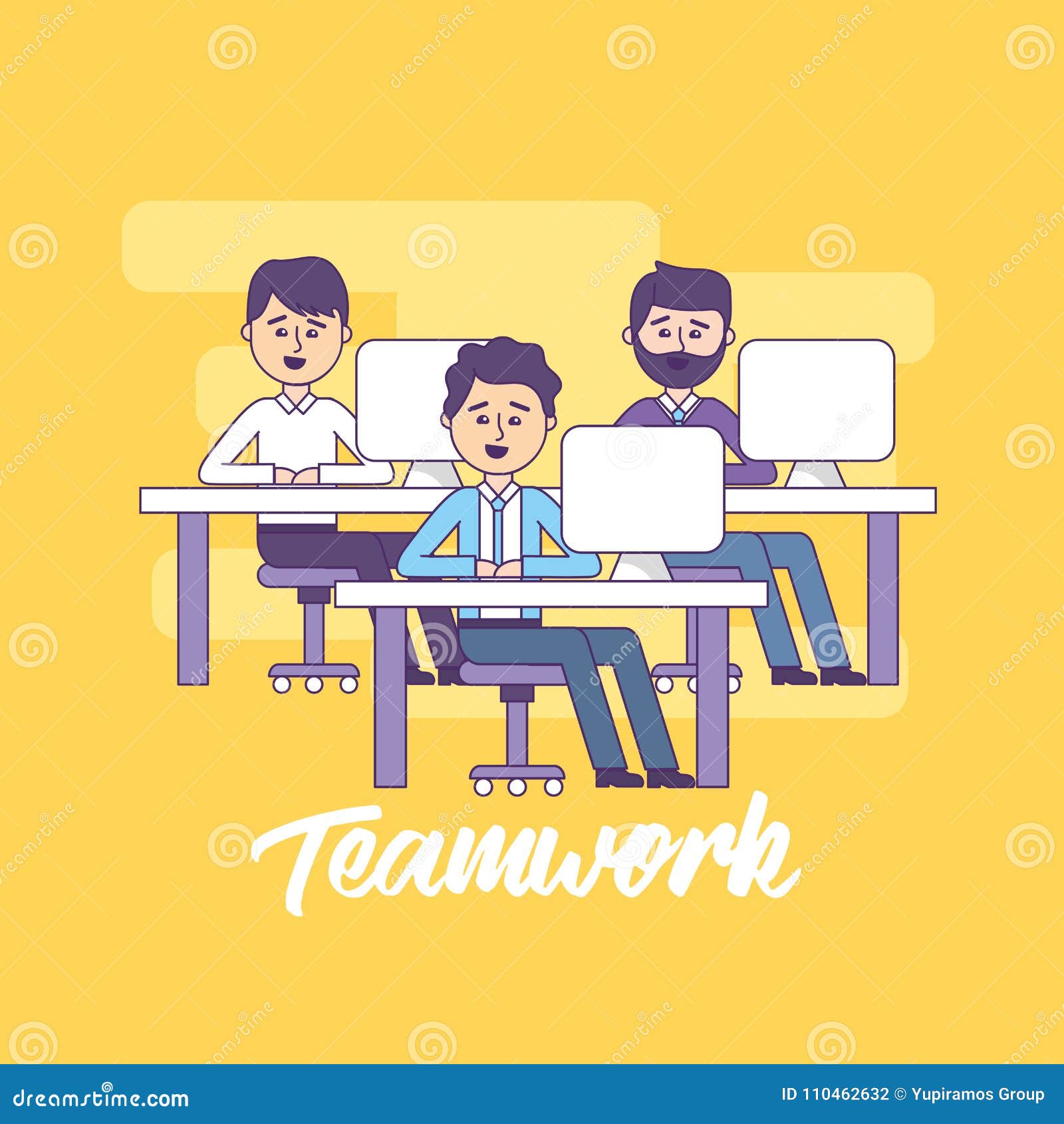 Teamwork Businessman with Computer Document Information Stock Vector ...