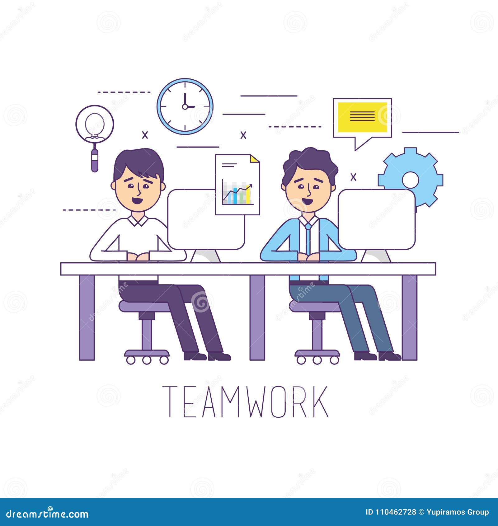 Teamwork Businessman with Computer Document Information Stock Vector ...