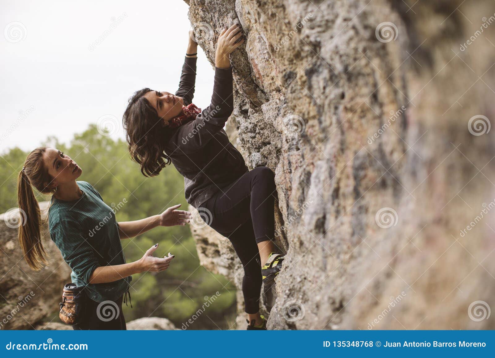 Teamwork of Climbers. Two Women Climbers. Stock Photo - Image of ...