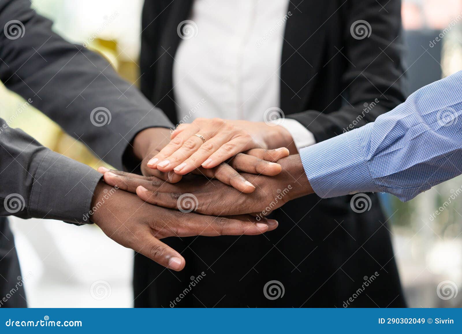 Teamwork Close-up of Business People..Laying Hands To Encourage Work ...