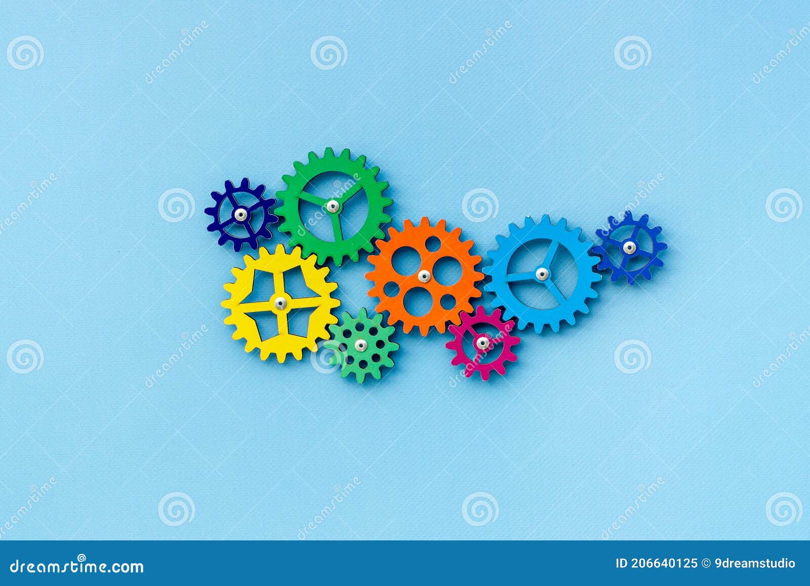 Teamwork Concept. Gears Connect in Working Mechanism, Overhead View ...