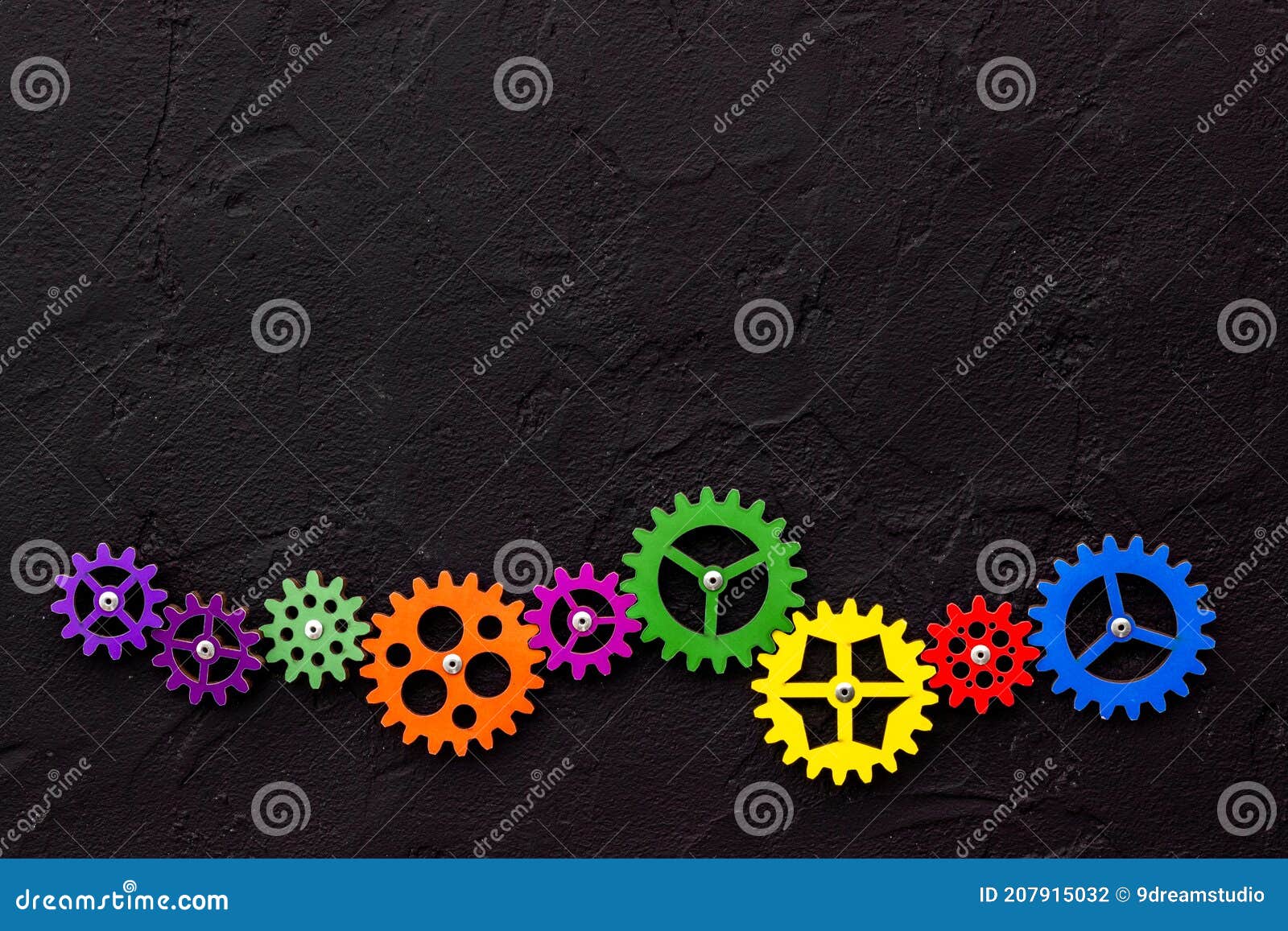 Teamwork Concept. Gears Connect in Working Mechanism, Overhead View ...