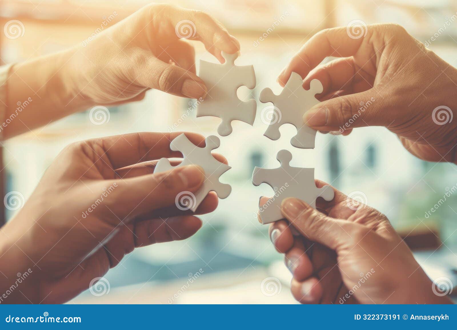 Teamwork and Collaboration Concept: Hands Holding Puzzle Pieces in ...