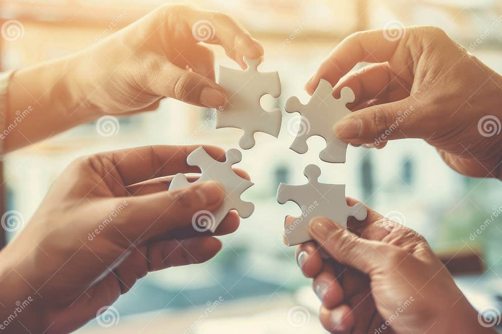 Teamwork and Collaboration Concept: Hands Holding Puzzle Pieces in ...