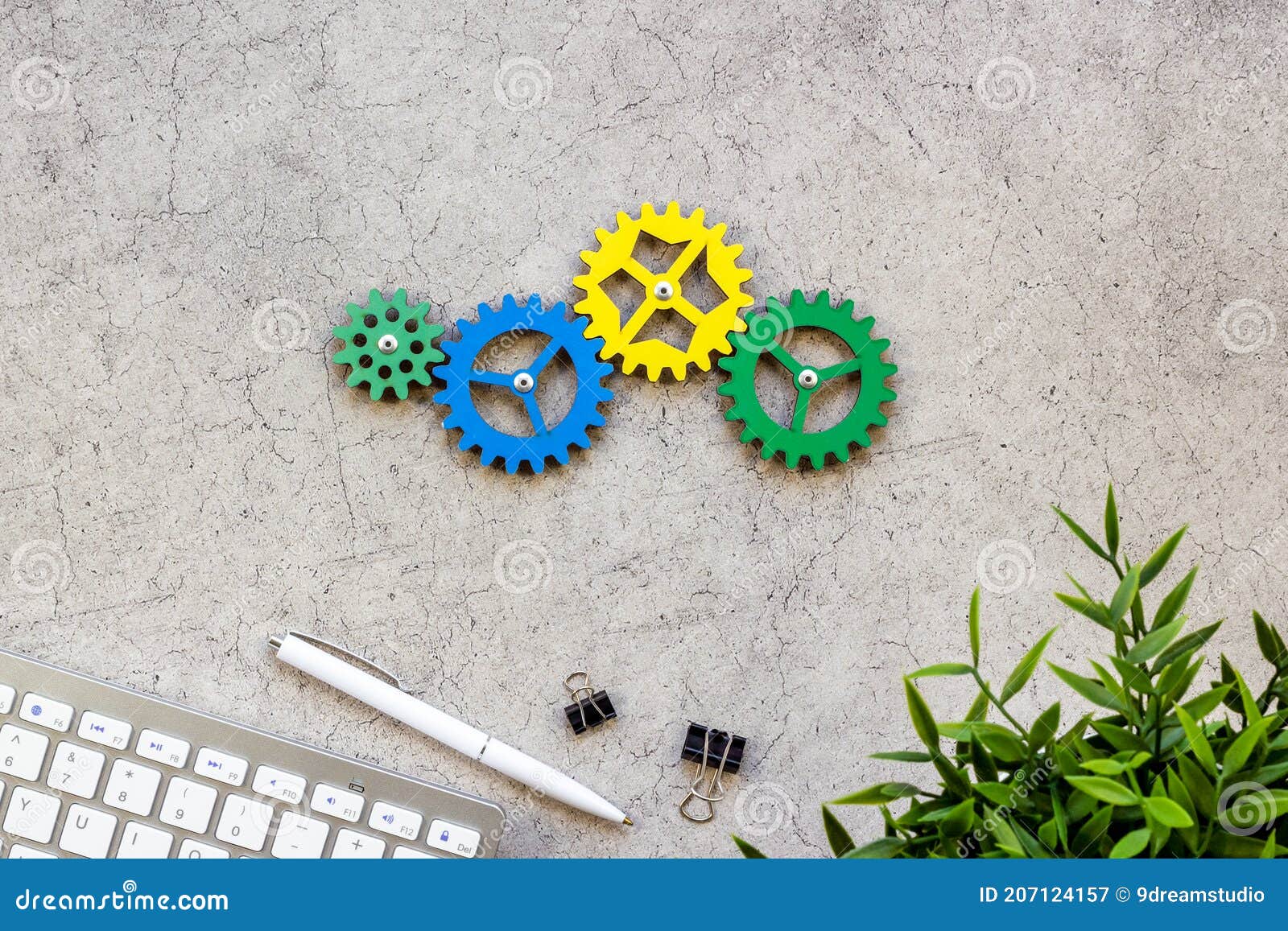 Teamwork and Collaboration Concept. Working Gears on Working Place ...