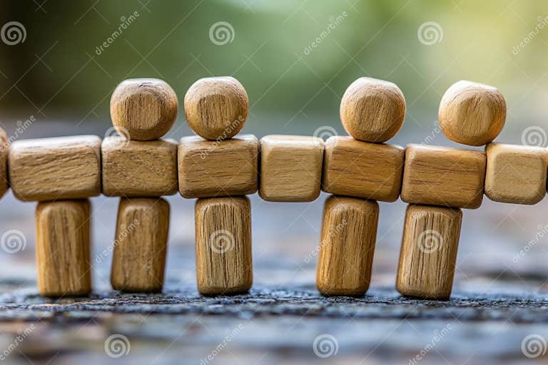Teamwork, Collaboration, and Support a Group of Wooden Figures Standing ...