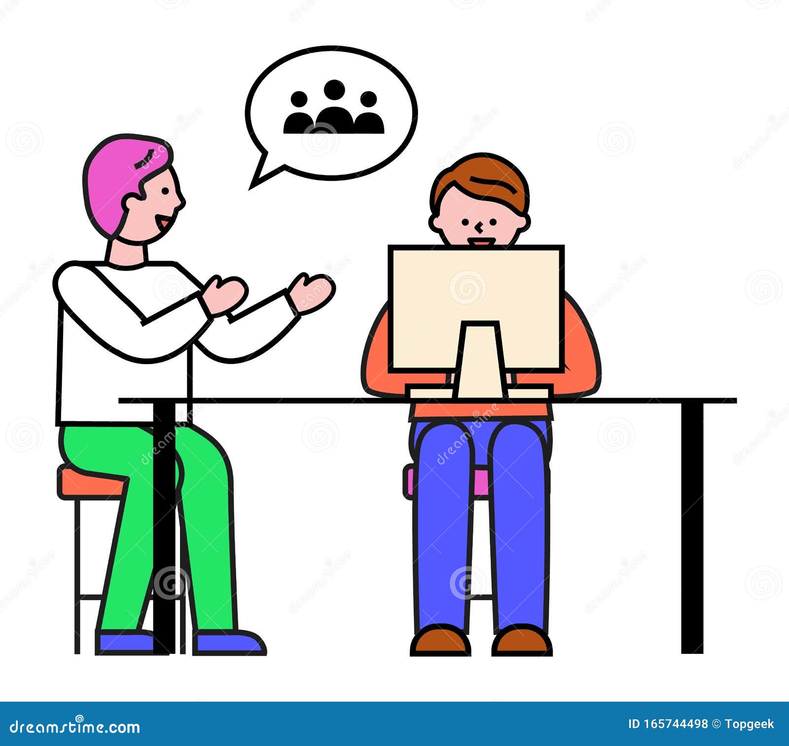 Teamwork of Colleagues with Personal Computer Stock Vector ...