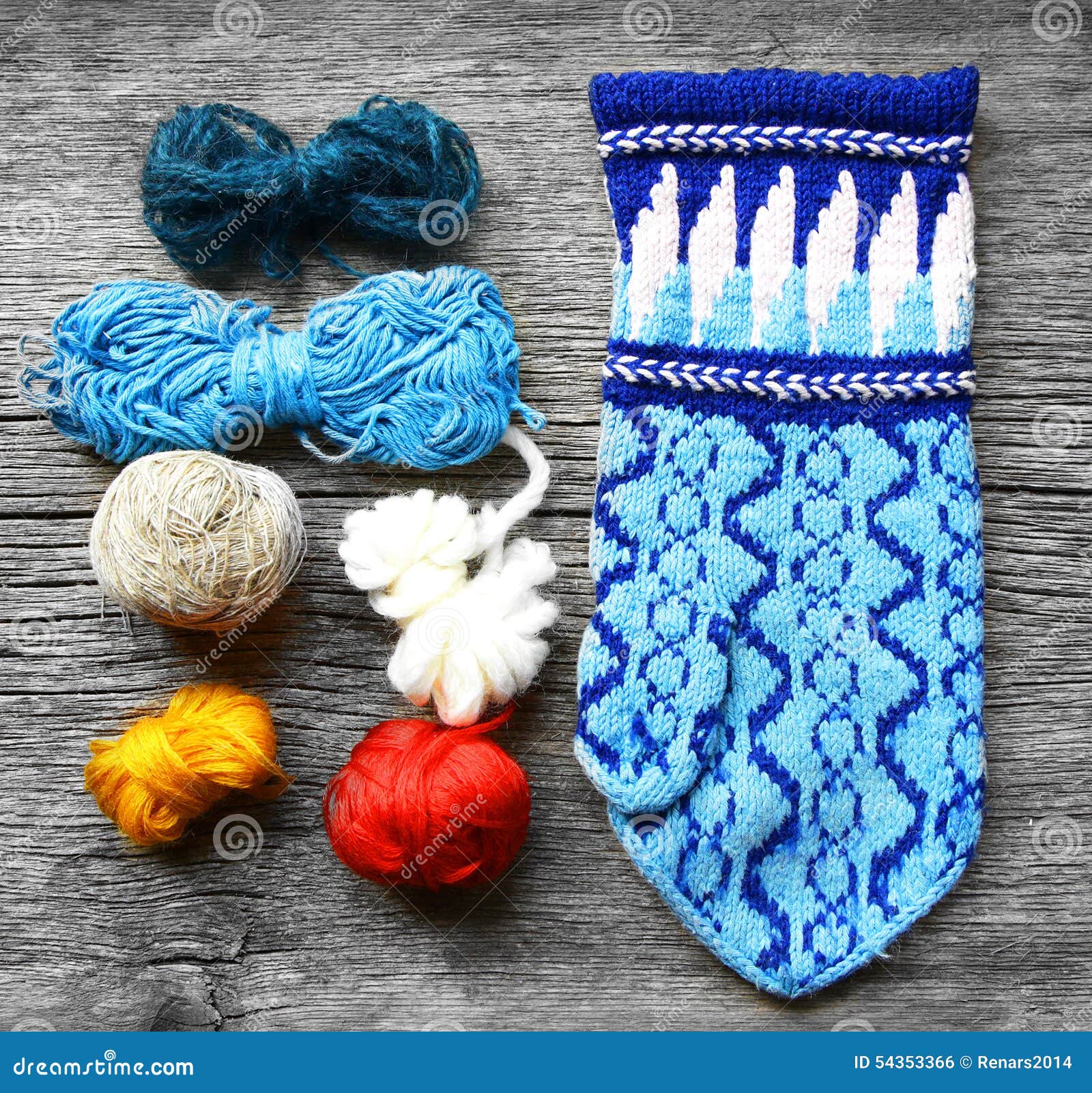 Teamwork Colored Yarn Balls Making Mittens Stock Photo - Image of ...