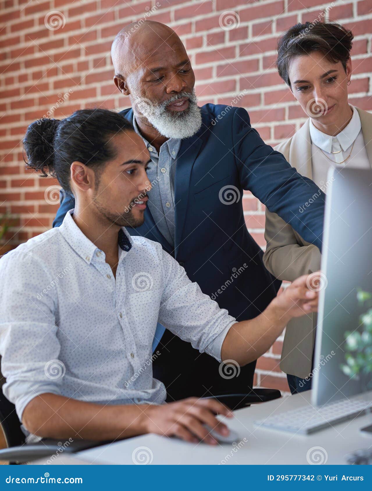 Teamwork, Computer and Coaching with Business People in Office for Idea ...