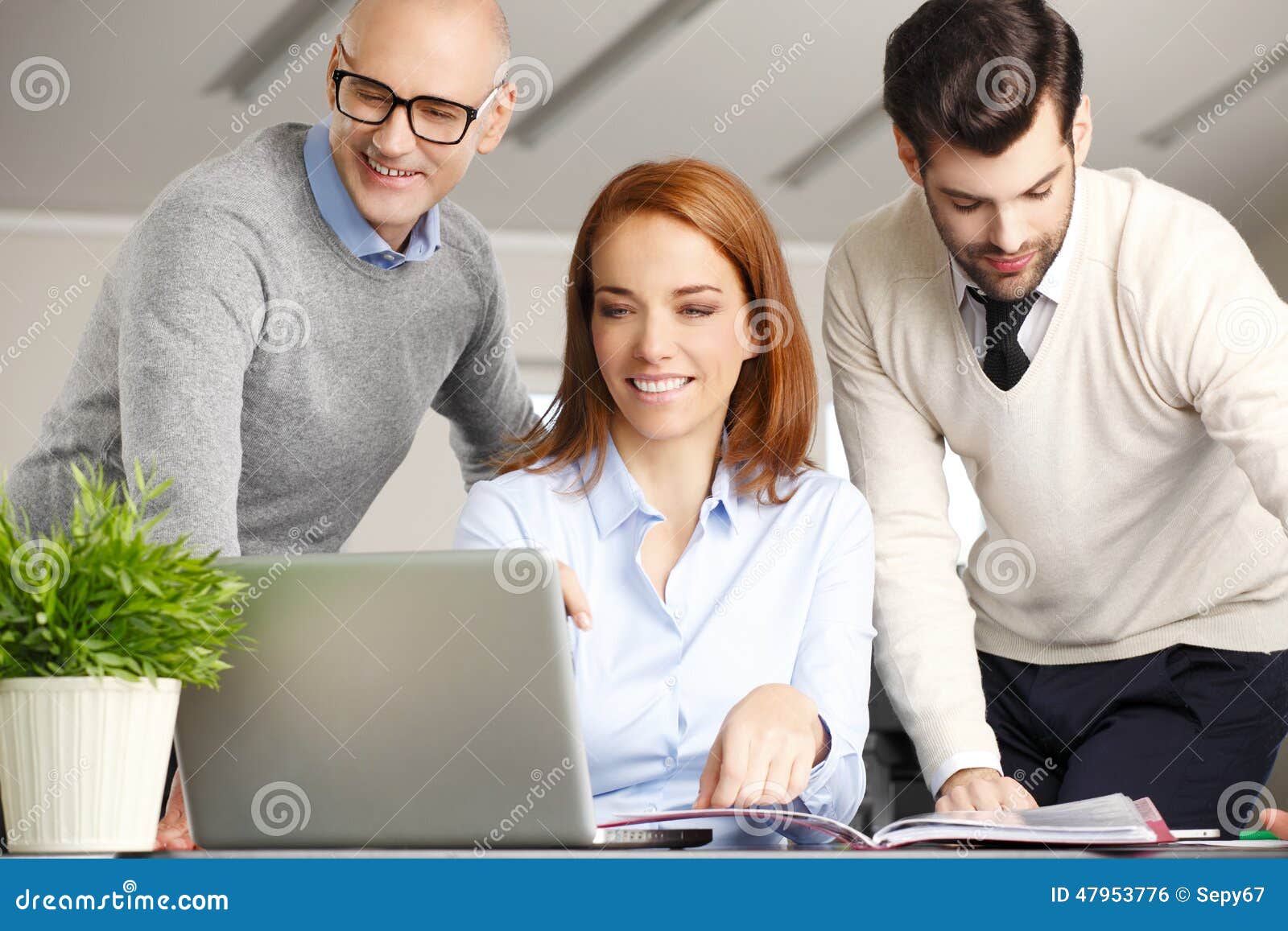 Teamwork with computer stock photo. Image of sales, idea - 47953776
