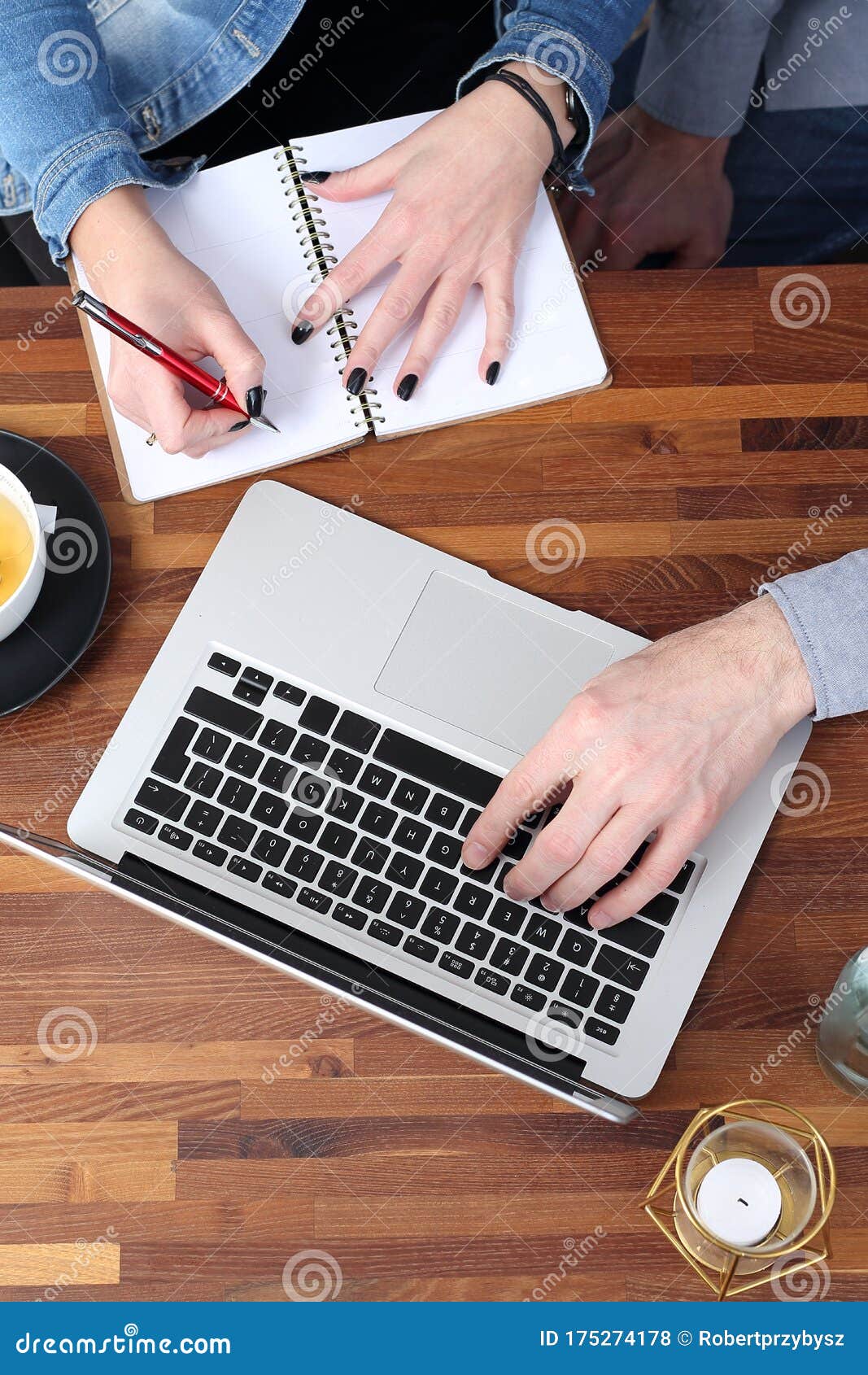 Teamwork, computer and pen stock photo. Image of communication - 175274178