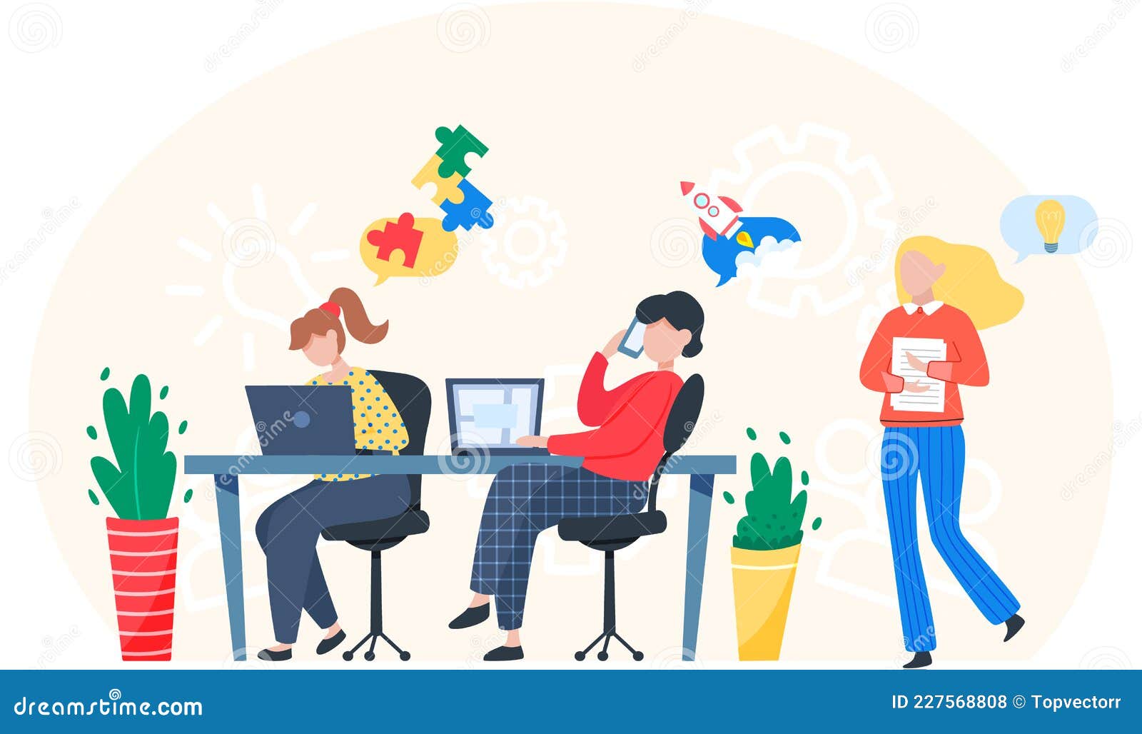 Teamwork with Computers in Office, Online Meetup, Digital Business ...