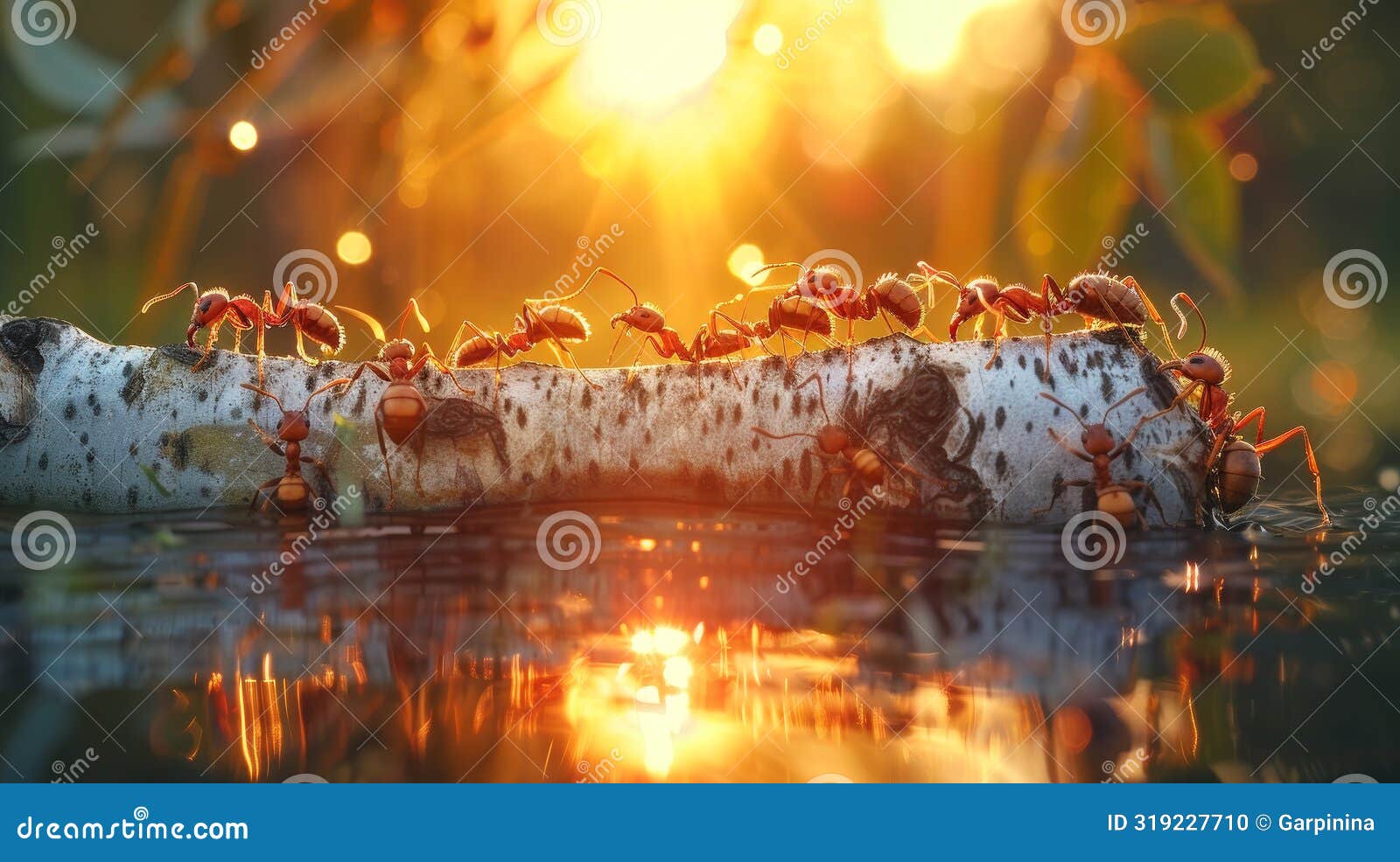Teamwork Concept Ants Building Bridge at Sunset Stock Illustration ...