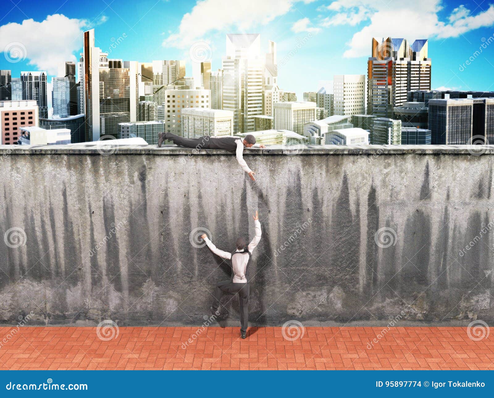 Teamwork Concept of Assistance a Man Helps Another Person To Climb a ...