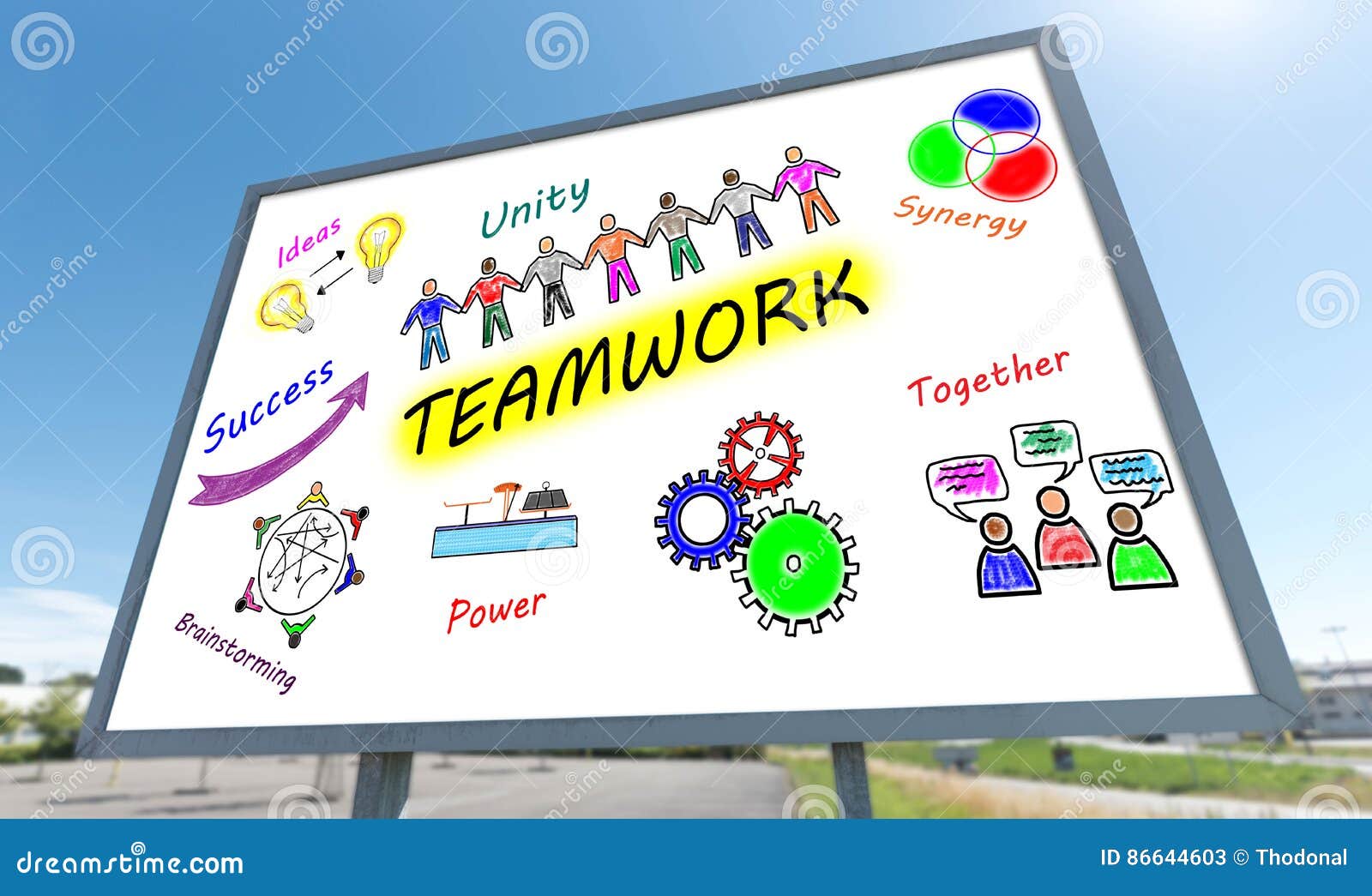 Teamwork Concept on a Billboard Stock Image - Image of drawing ...