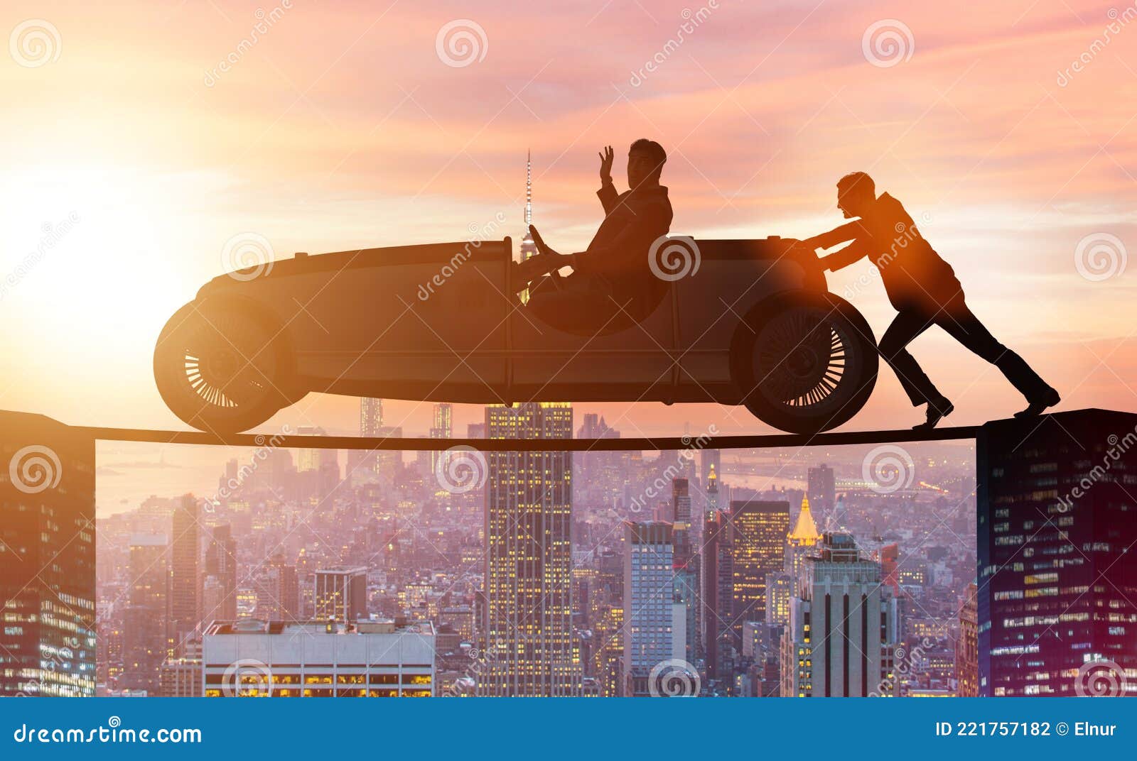 Teamwork Concept with Businessman Pushing Car Stock Photo - Image of ...