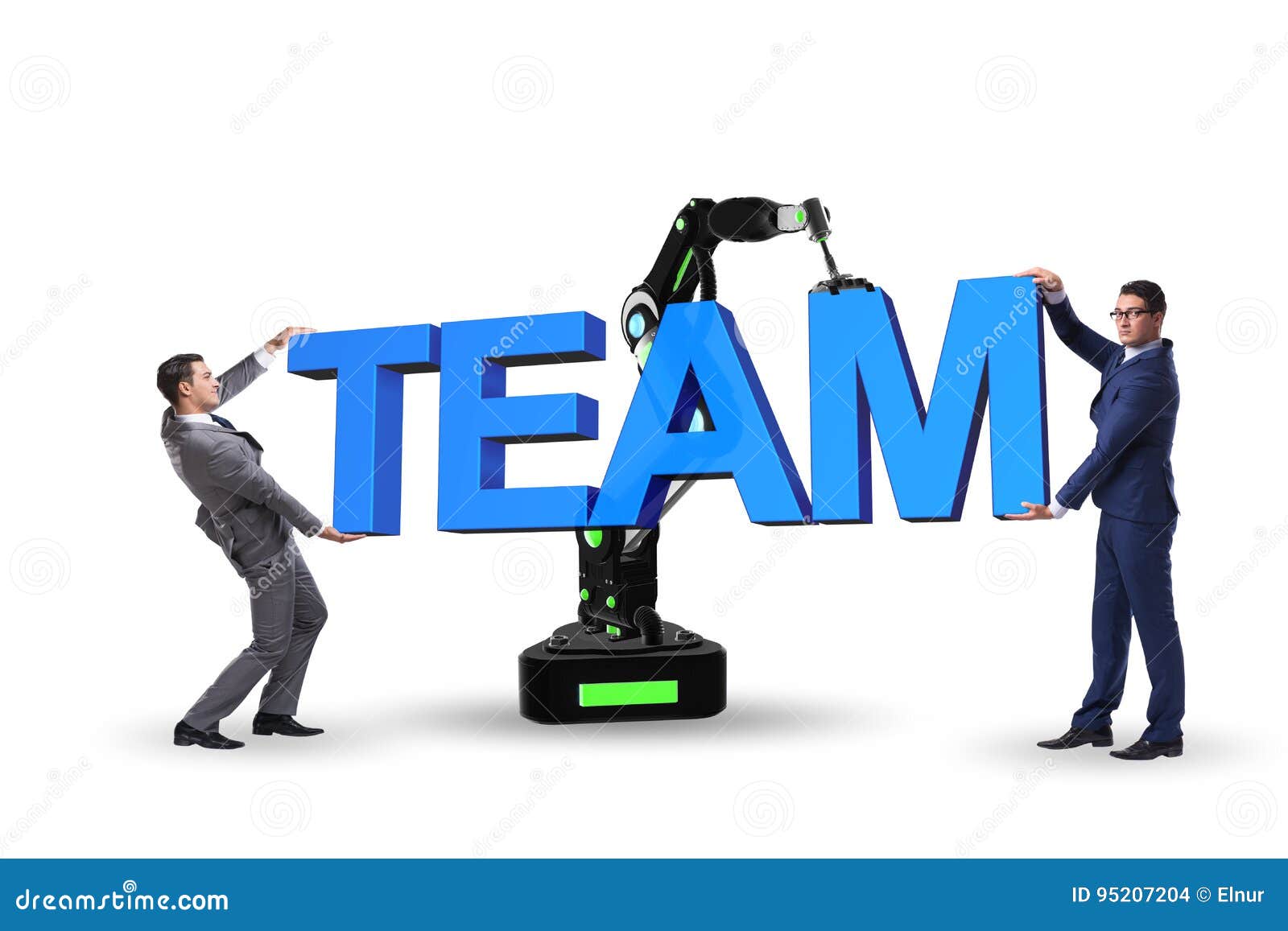 The Teamwork Concept with Businessman and Robotic Arm Stock Photo ...
