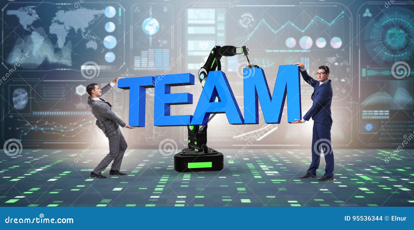 The Teamwork Concept with Businessman and Robotic Arm Stock Photo ...