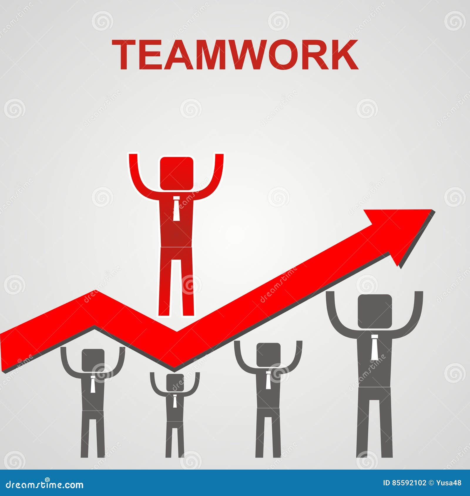 Teamwork Concept. Businessman Standing on Top Arrow Stock Vector ...