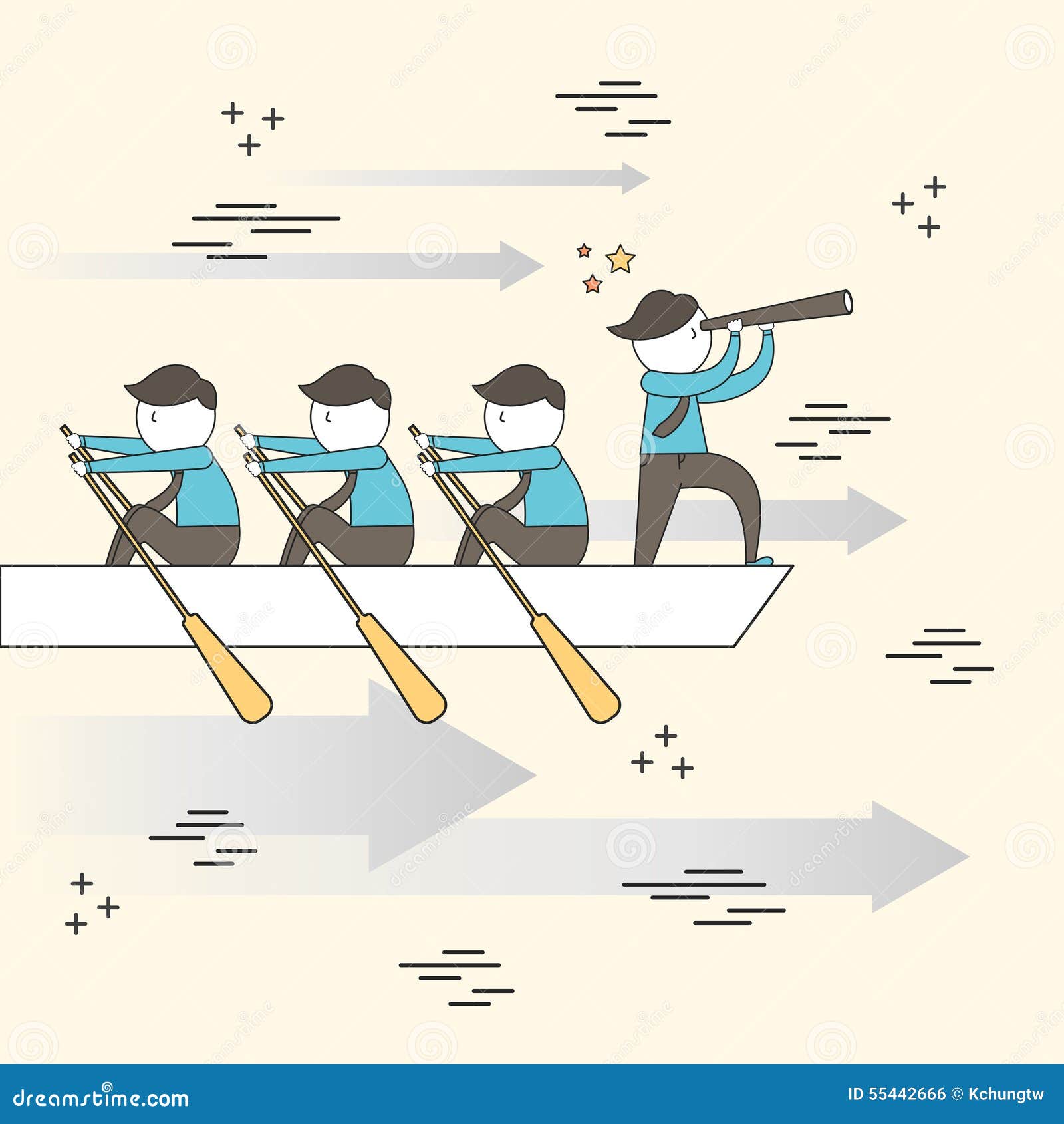 Businessmen In Rowing Boat Two Rowers One Captain Manager Boss Leader ...