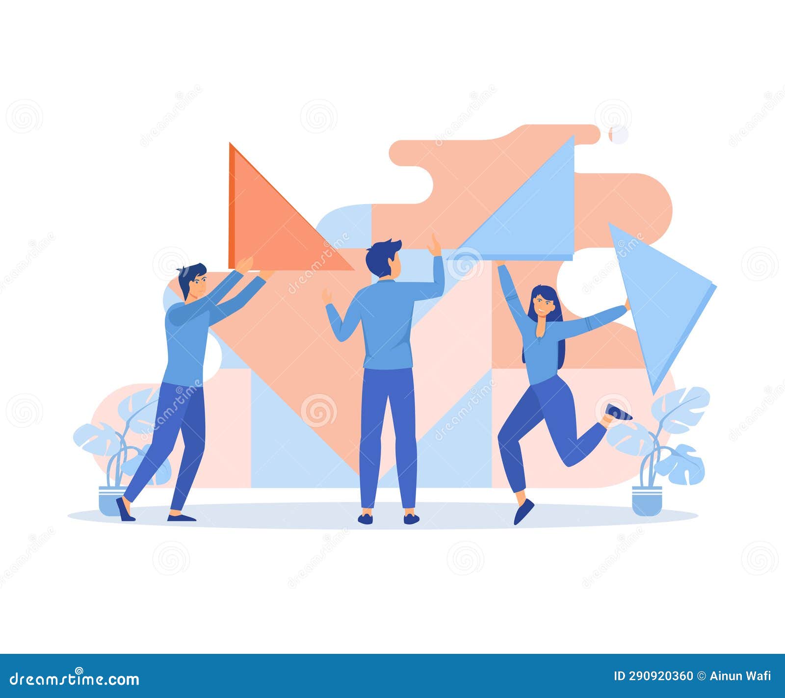 Teamwork Concept, Characters and Abstract Geometrical Shapes. Co ...